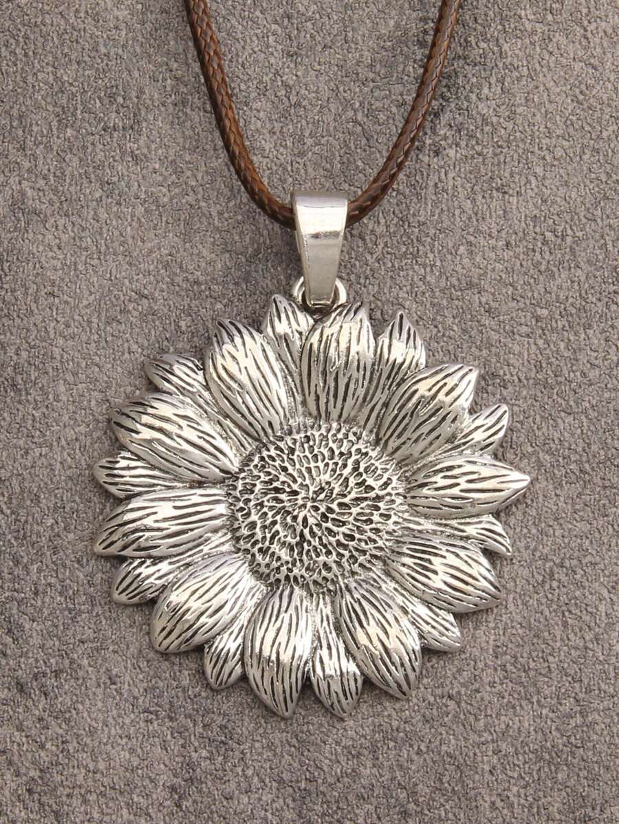 1pc Minimalist Silver Asymmetrical Sunflower Alloy Pendant Necklace ...