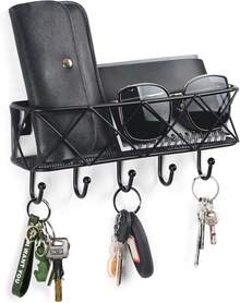Wall-Mounted Entryway Key Rack – Features Metal Wire Mesh Mail Holder ...