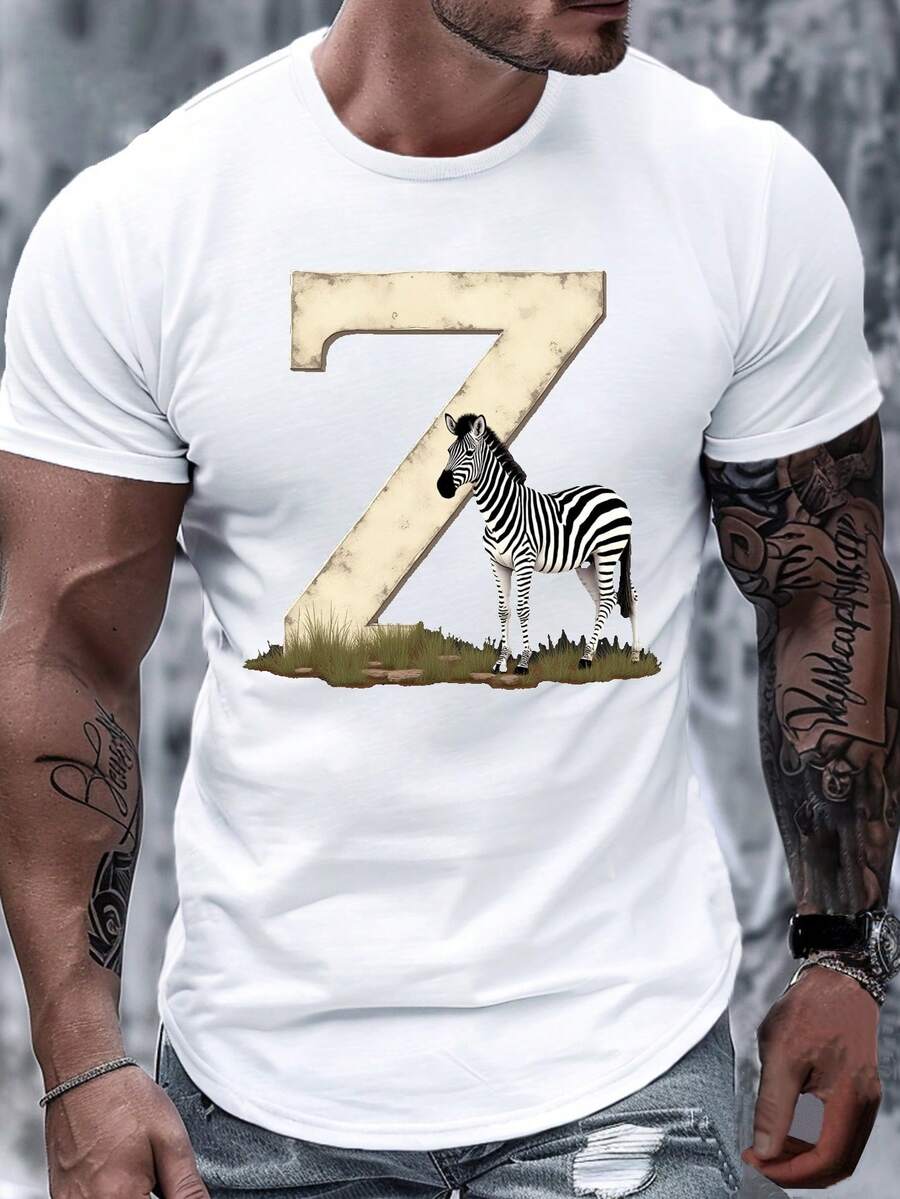 Zebra Rustic Z Letter 180g Pure Cotton Men's T-Shirt,Comfort Fit, Homme ...