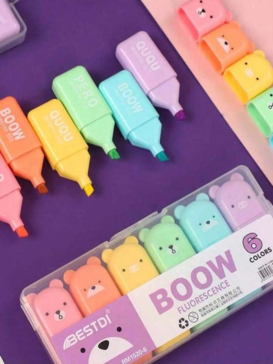 4/5/6 Colors/Set Cute Mini Bear Style Fluorescent Pen Macaron Color ...