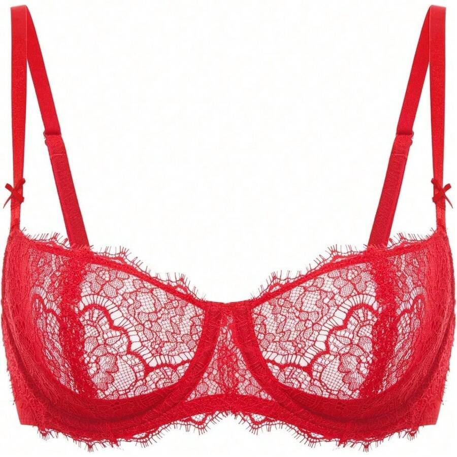 Women's Balconette Sexy Unlined Bra Lace Push Up Plus Size Bras See Through Underwire | SHEIN USA