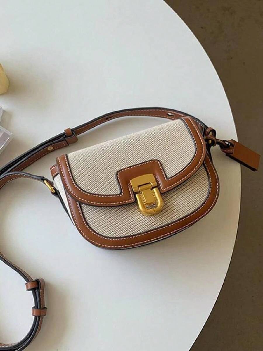 Fashion Contrast Binding Design Buckle Crossbody Bag, Simple All-Match ...