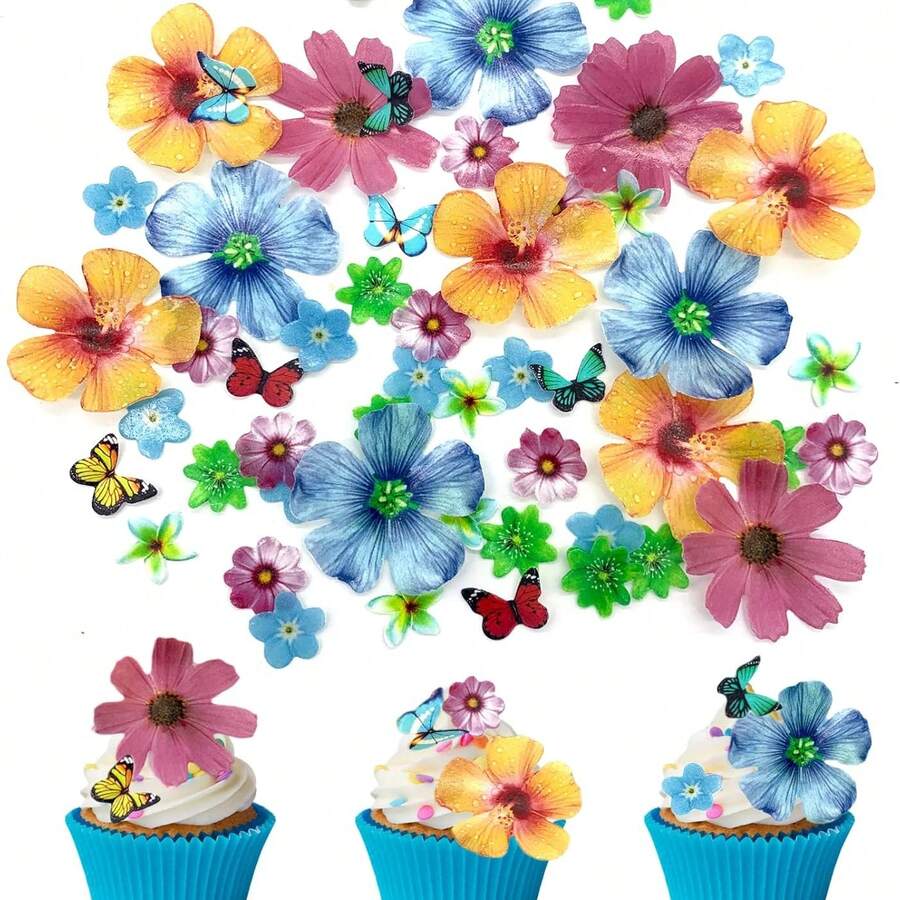 Hawaii Flowers Cupcake Topper Wedding Cake Topper Luau Themed Party ...