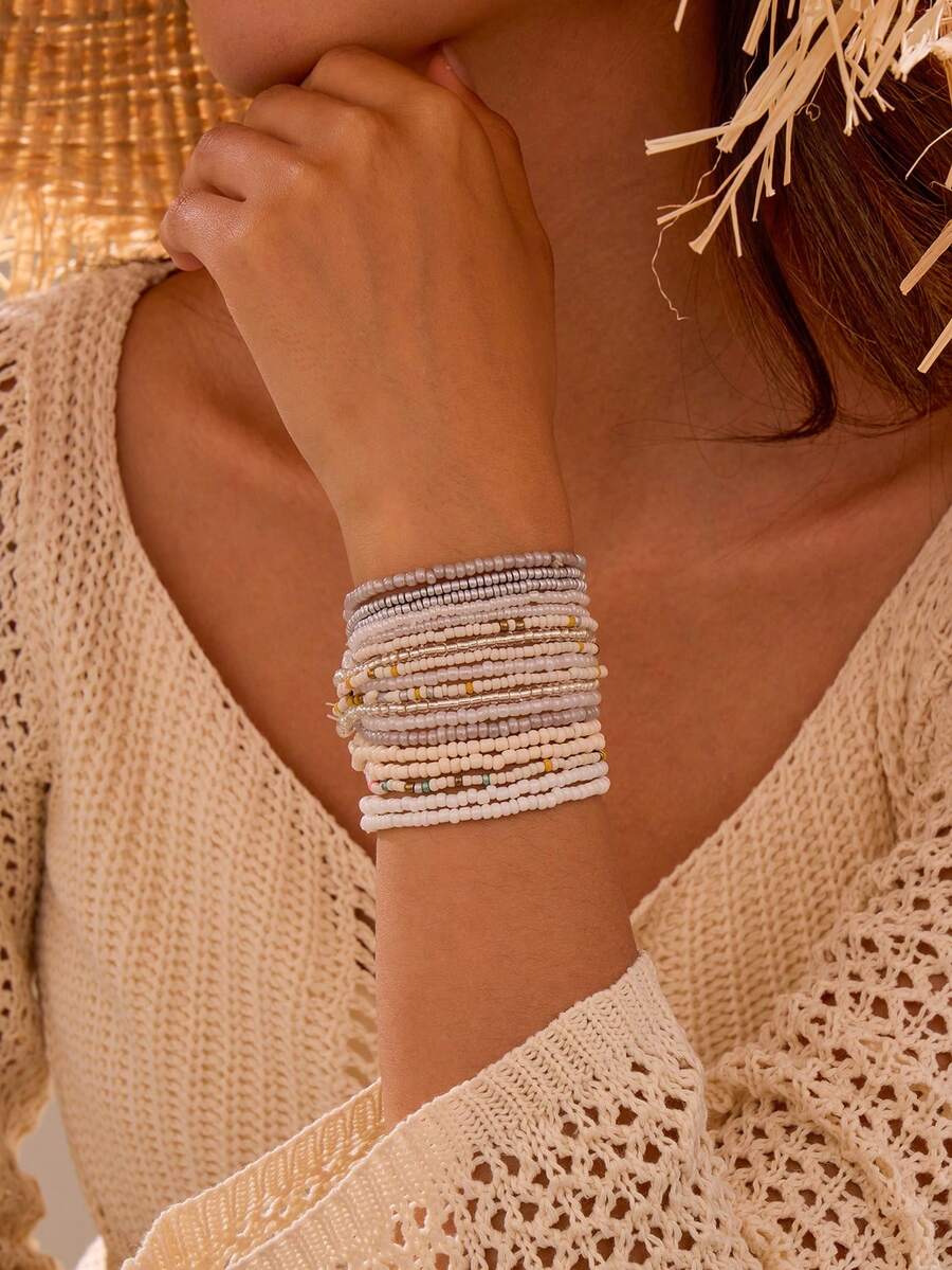 18pcs/Set Bohemian Style Glass Seed Bead Bracelets Set | SHEIN USA