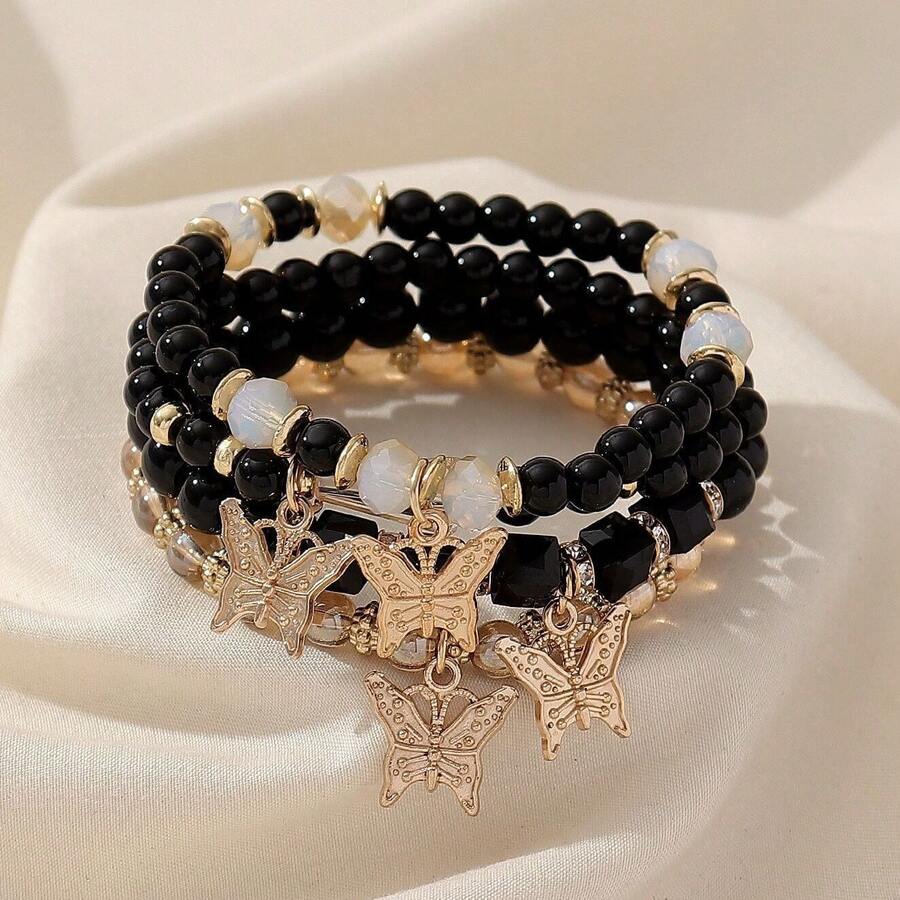 4pcs/Set Bohemian Style Stacked Bracelet Set With Colorful Butterfly ...