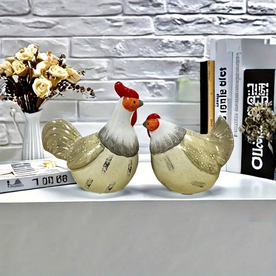 1 Set Creative Resin Chicken Figurine Ornaments, Rooster And Hen ...