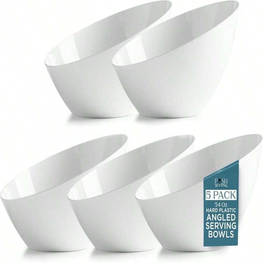 Posh Setting - White Plastic Serving Bowls For Party - Angled ...