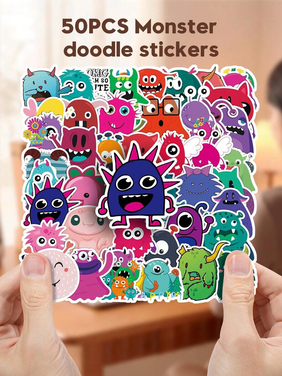 50 Pieces Monster Doodle Stickers, Creative DIY Skateboard Suitcase PVC ...