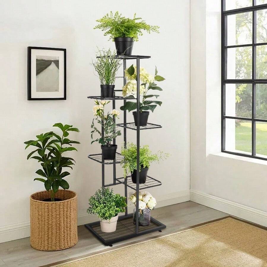 6 Tier Metal Flower Stand Multifunctional Standing Bonsai Display Shelf ...