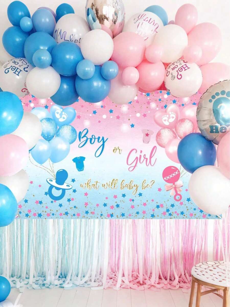 Gender Reveal Background Boy Or Girl Sign Banner Blue And Pink Stars ...