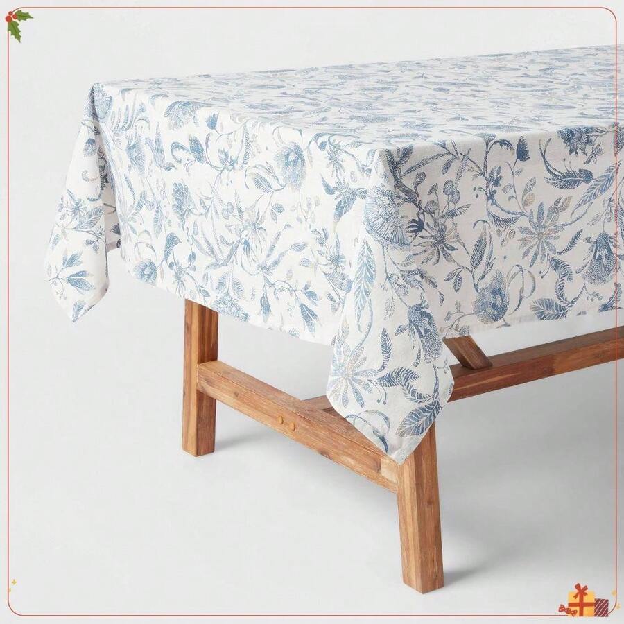 84" X 60" Cotton Floral Tablecloth Blue - ™: Rectangle, Traditional ...