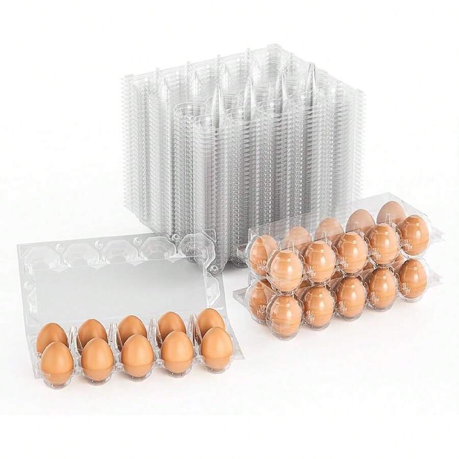 100 Pack Egg Cartons Cheap Bulk 12 Count Clear Plastic Egg Containers ...