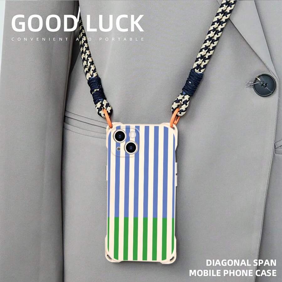 Stripe Pattern Design And Lanyard Phone Case For IPhone 16, 15, 14, 13 ...