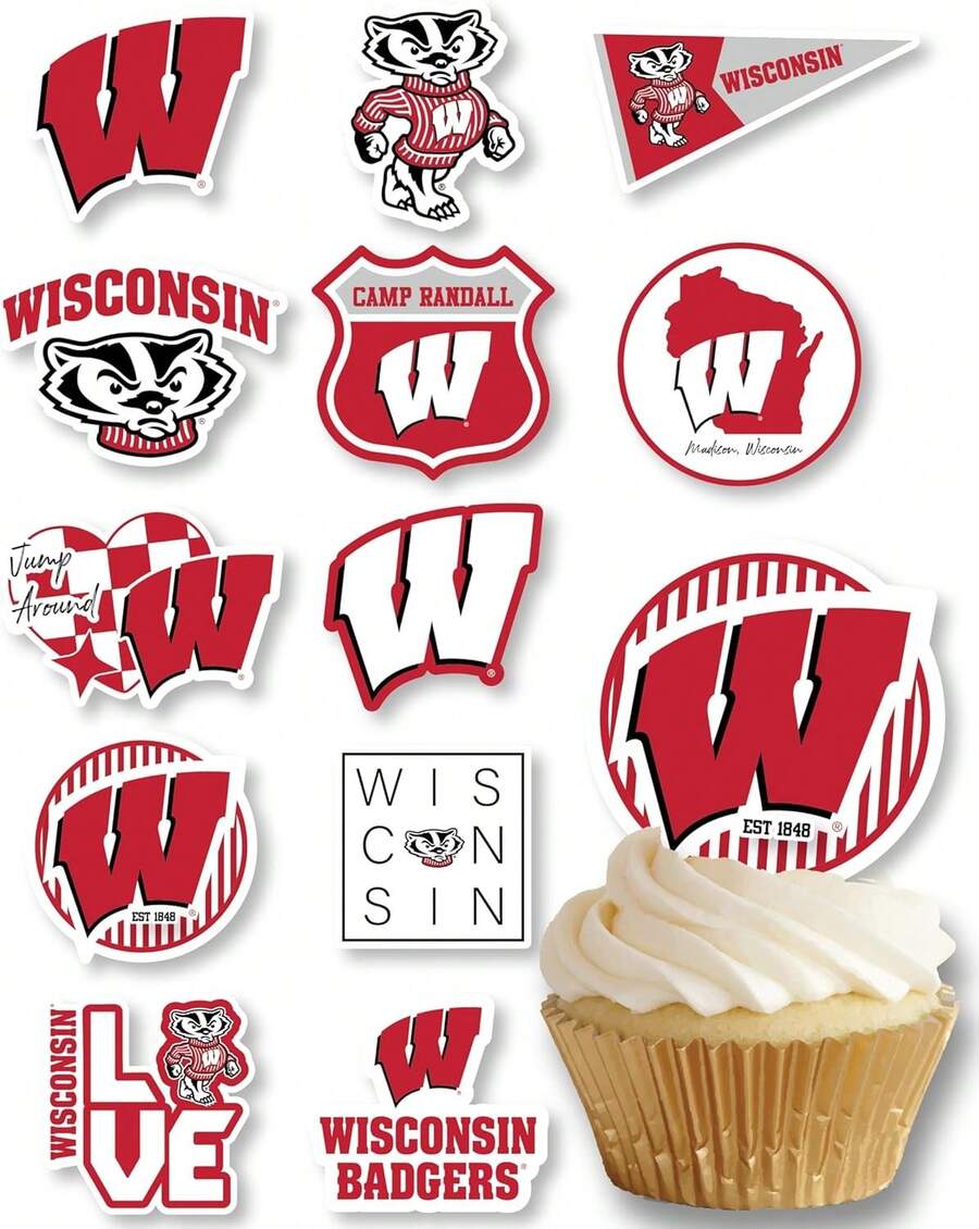 Wisconsin Cupcake Topper Party Supplies For UW Football, Birthday ...