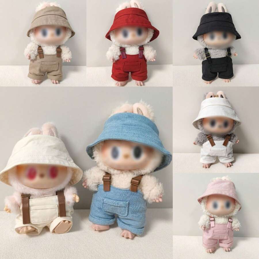 Labubu 1st & 2nd Gen Outfit Set: Fishing Hat, Bib Overalls, Doll ...