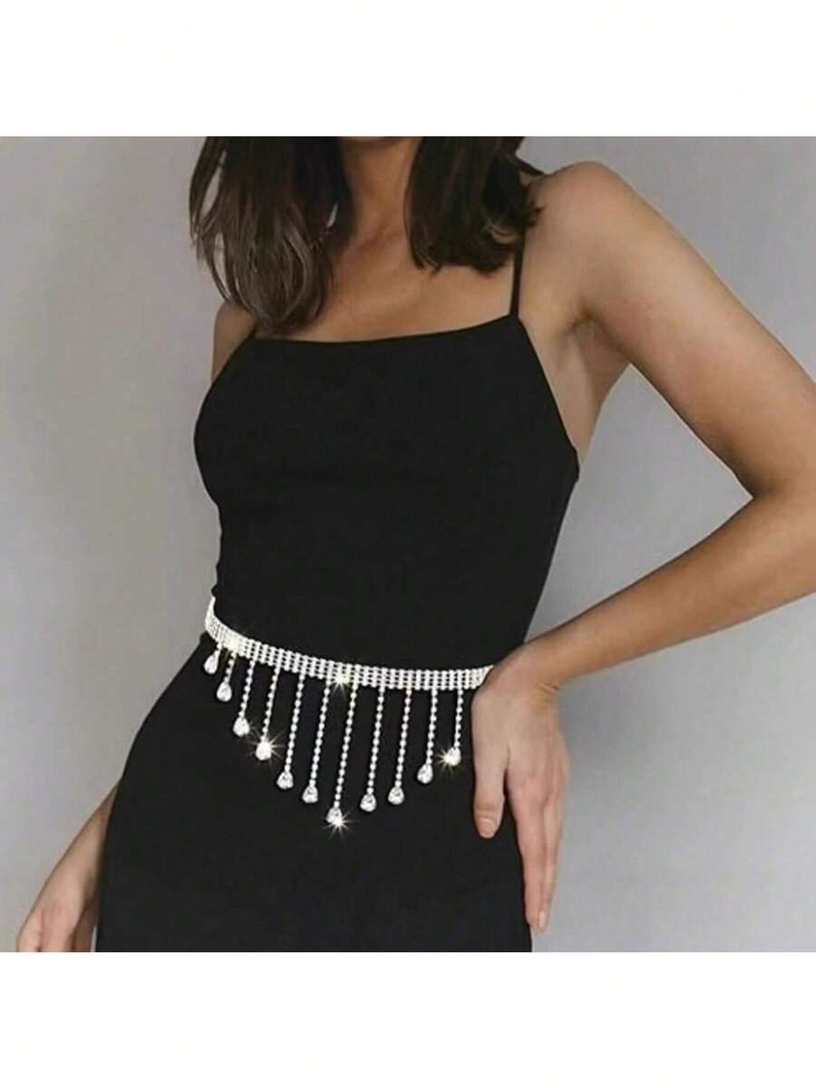 Rhinestone Tassel Adjustable Silver Dance Performance Waist Chain ...