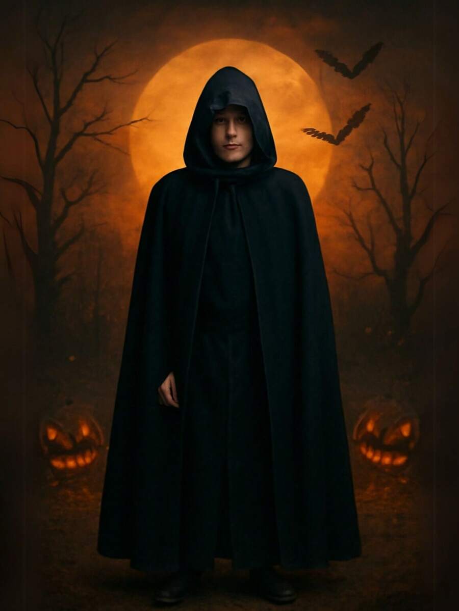 Vampire Witch Cape Dracula Halloween Black Vampire Cape Hood Halloween ...