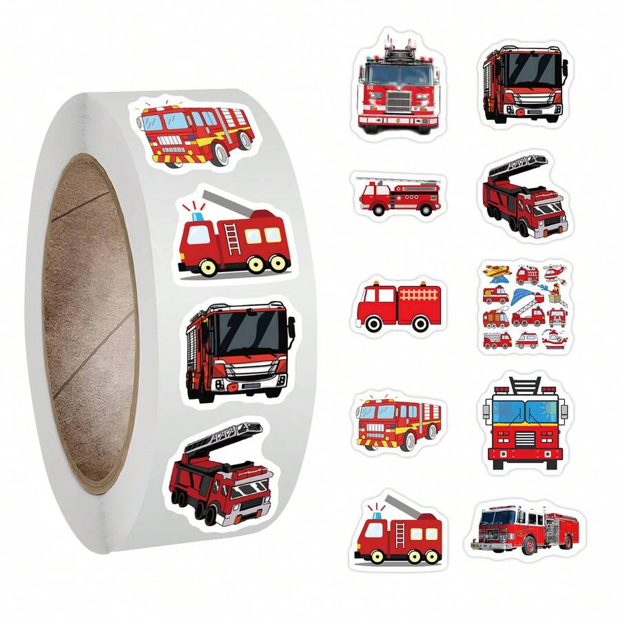 500PCS Fire Truck Stickers Roll Vinyl Aesthetics Stickers Scrapbooking ...