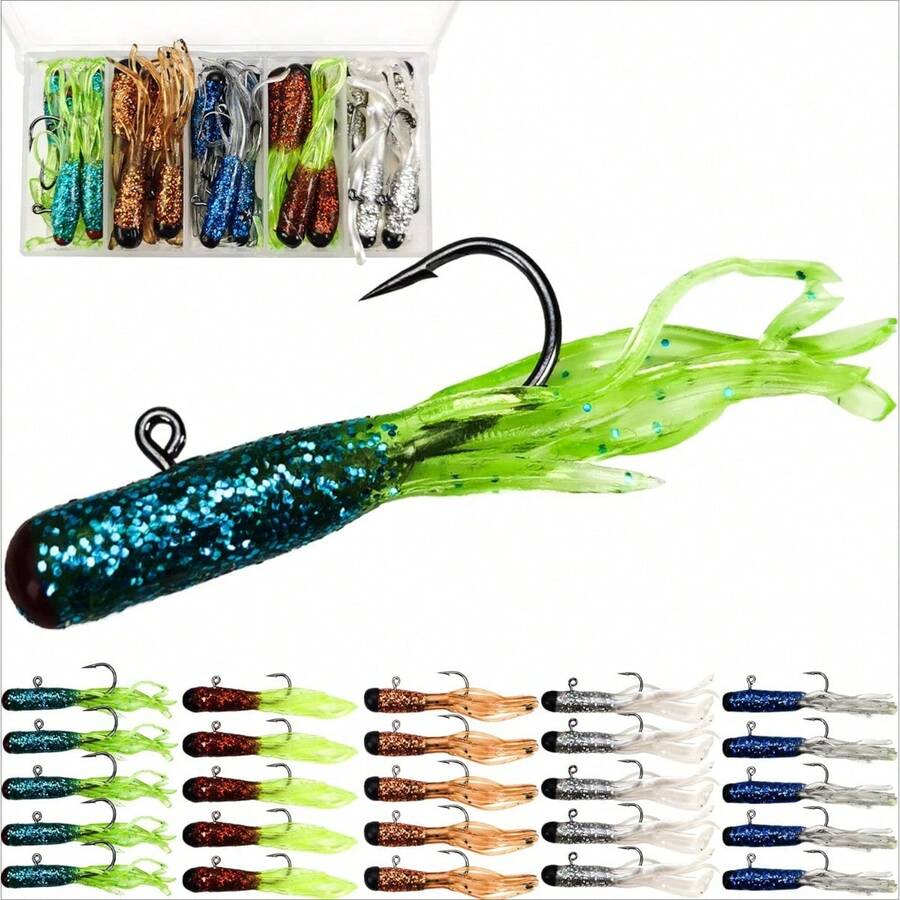 165/124/50-Piece Crappie Lures Kit – Tube Lures, Jig Heads & Pre-Rigged ...