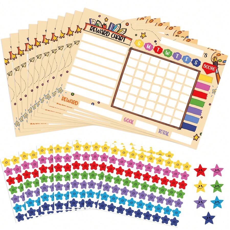 10 Reward Charts And 7 Sheets Star Stickers - Positive Motivation Star ...