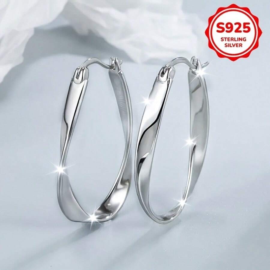 Elegant S925 Sterling Silvery Mobius Twisted Design Earrings For Women, Perfect Gift For ...