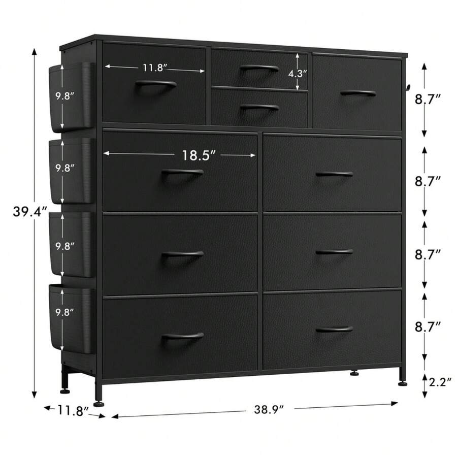 10 Drawer Dresser Chest Of Drawers Fabric Storage Organizer Unit For ...