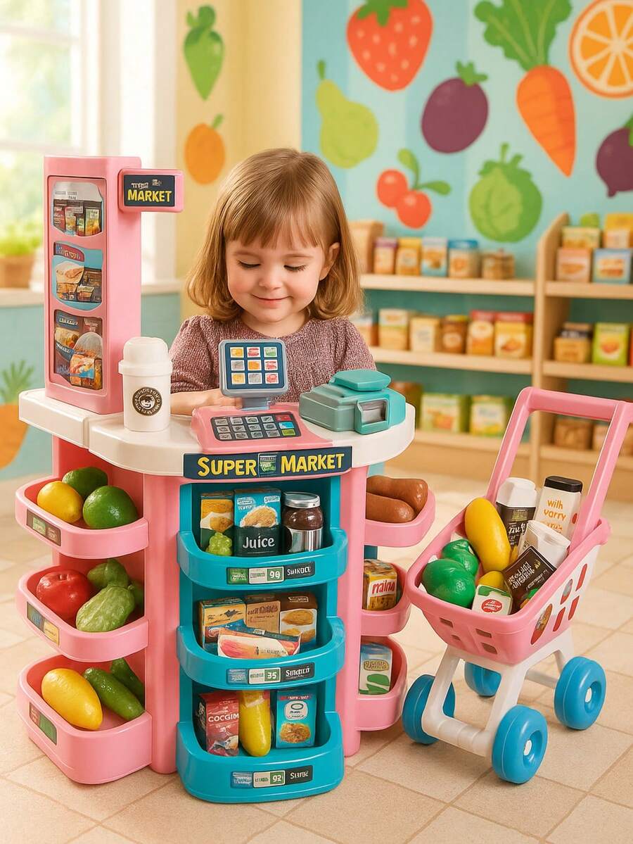 ATENTU Mini Children's Market With Card Machine And Pretend Play ...