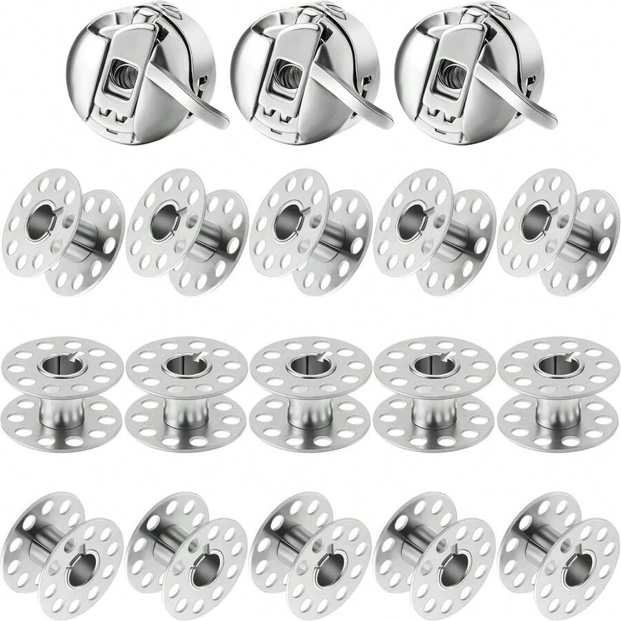 3-Piece Bobbin Case Set With 15 Metal Bobbins And Shuttle Holder ...