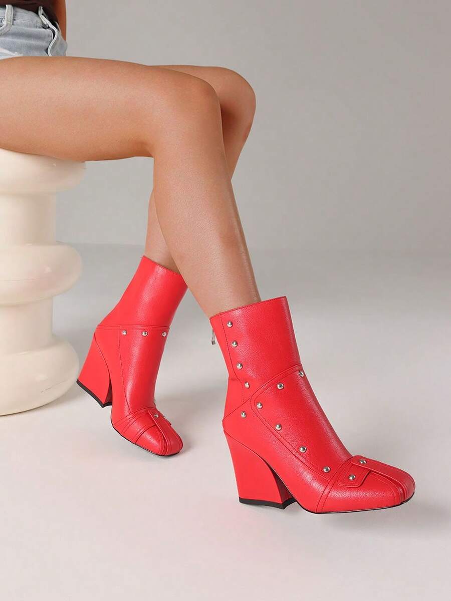 Stylish Women Vintage Motorcycle Ankle Boots Square Toe Chunky High ...