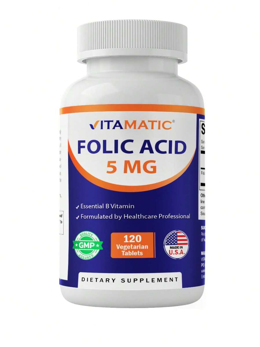 Vitamatic Folic Acid 5mg (5000 Mcg) – 120 Vegetarian Tablets High ...