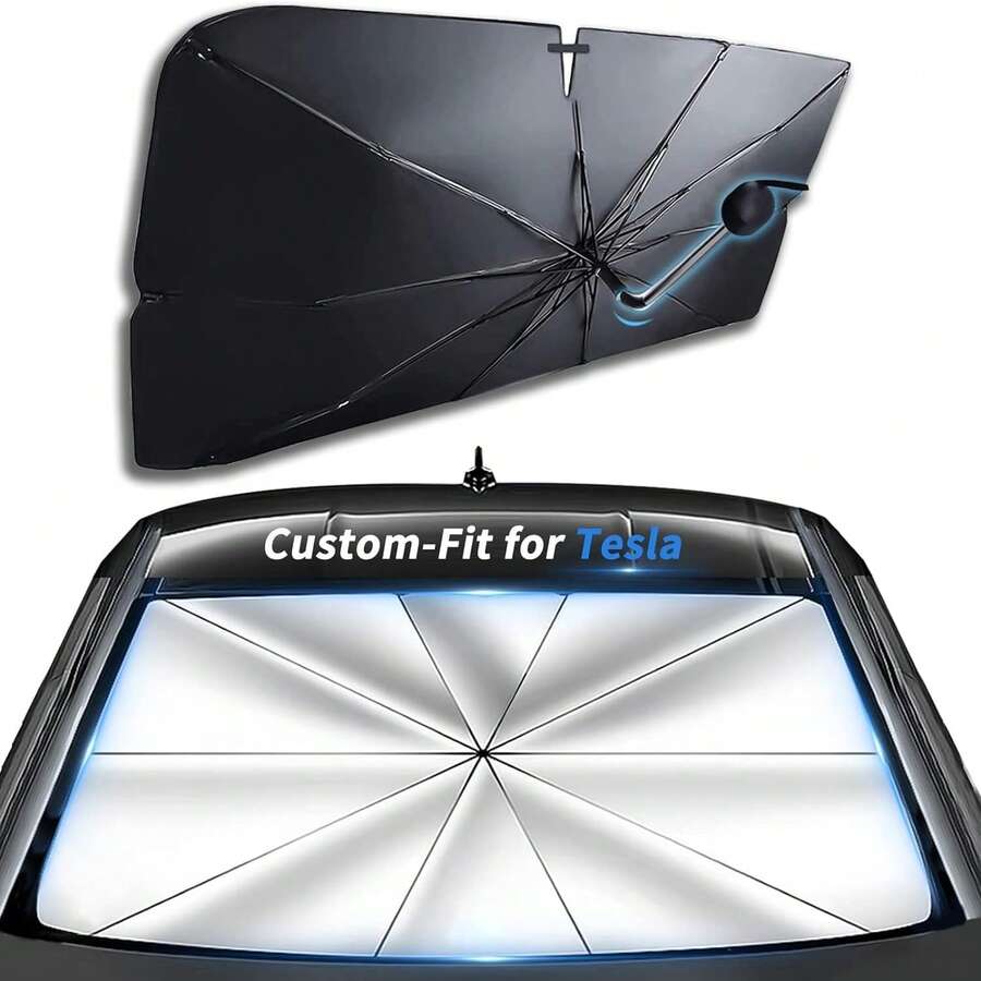 Custom-Fit For Tesla Windshield Sun Shade Umbrella, Foldable Car ...