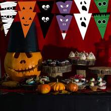 12PCS Halloween Pennant Banner Flags Scare Face Fabric Triangle Flags ...