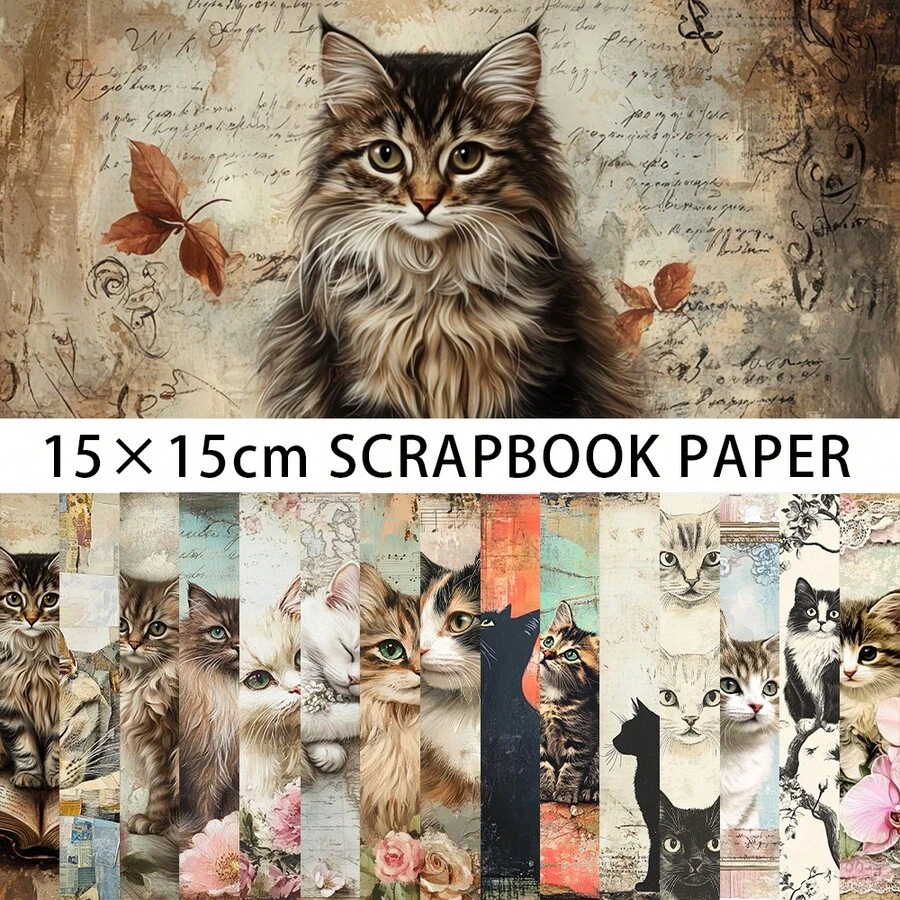 15/30PCS Vintage Cat Theme Scrapbook Paper Pad, 5.9*5.9inch Single ...