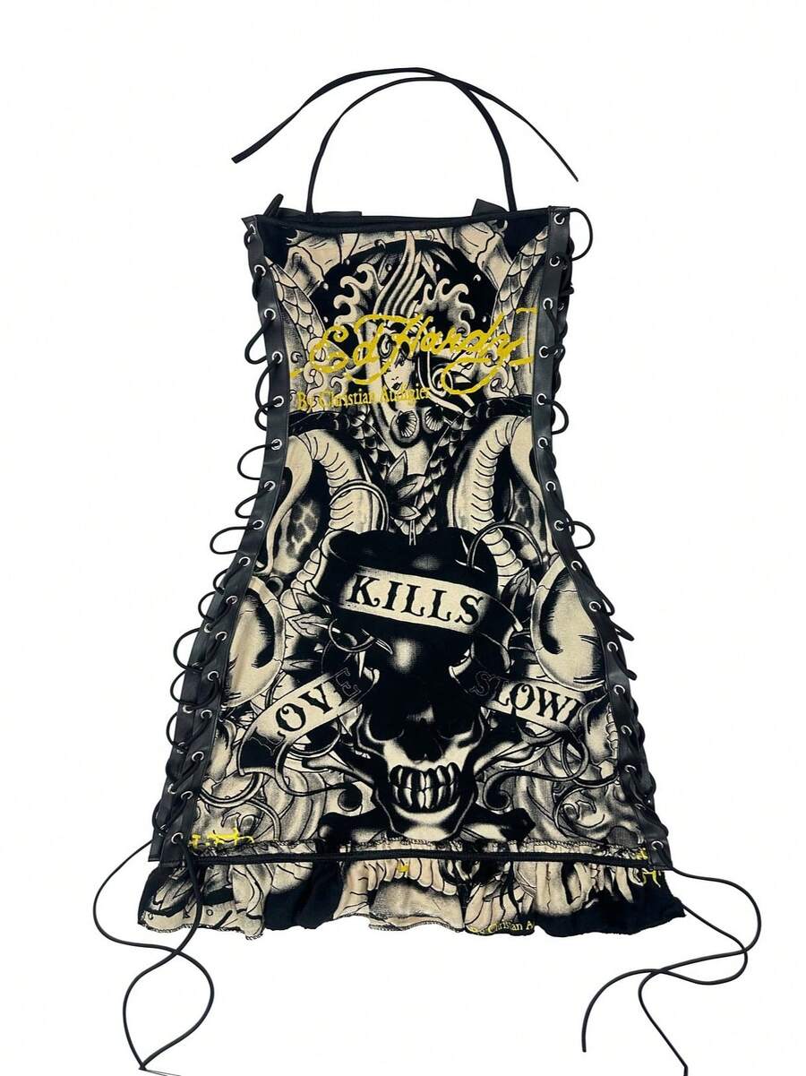 Women's Fashion Retro Halloween Skull Positioning Printing Oil Painting ...