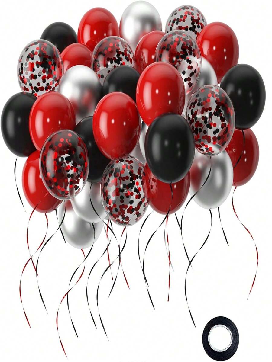 60pcs 12 Inch Black And Red Balloons With Red And Black Confetti ...