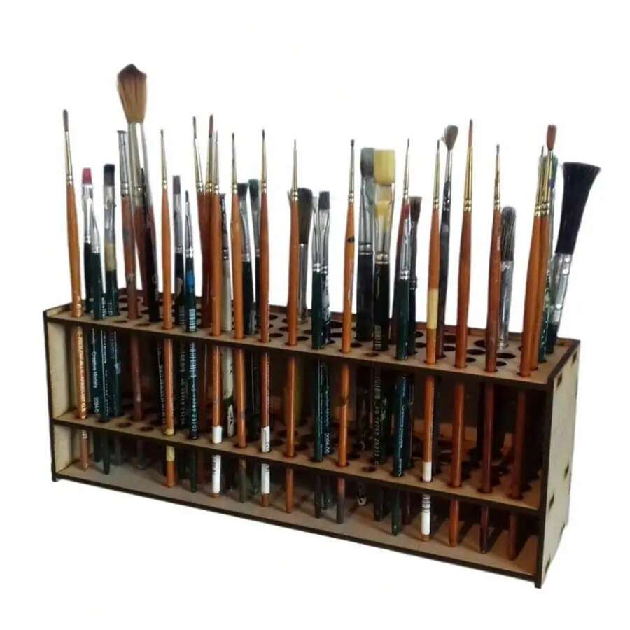 67Holes Paintbrush Holder Stand Wooden Paint Brush Stand Desk Organizer ...