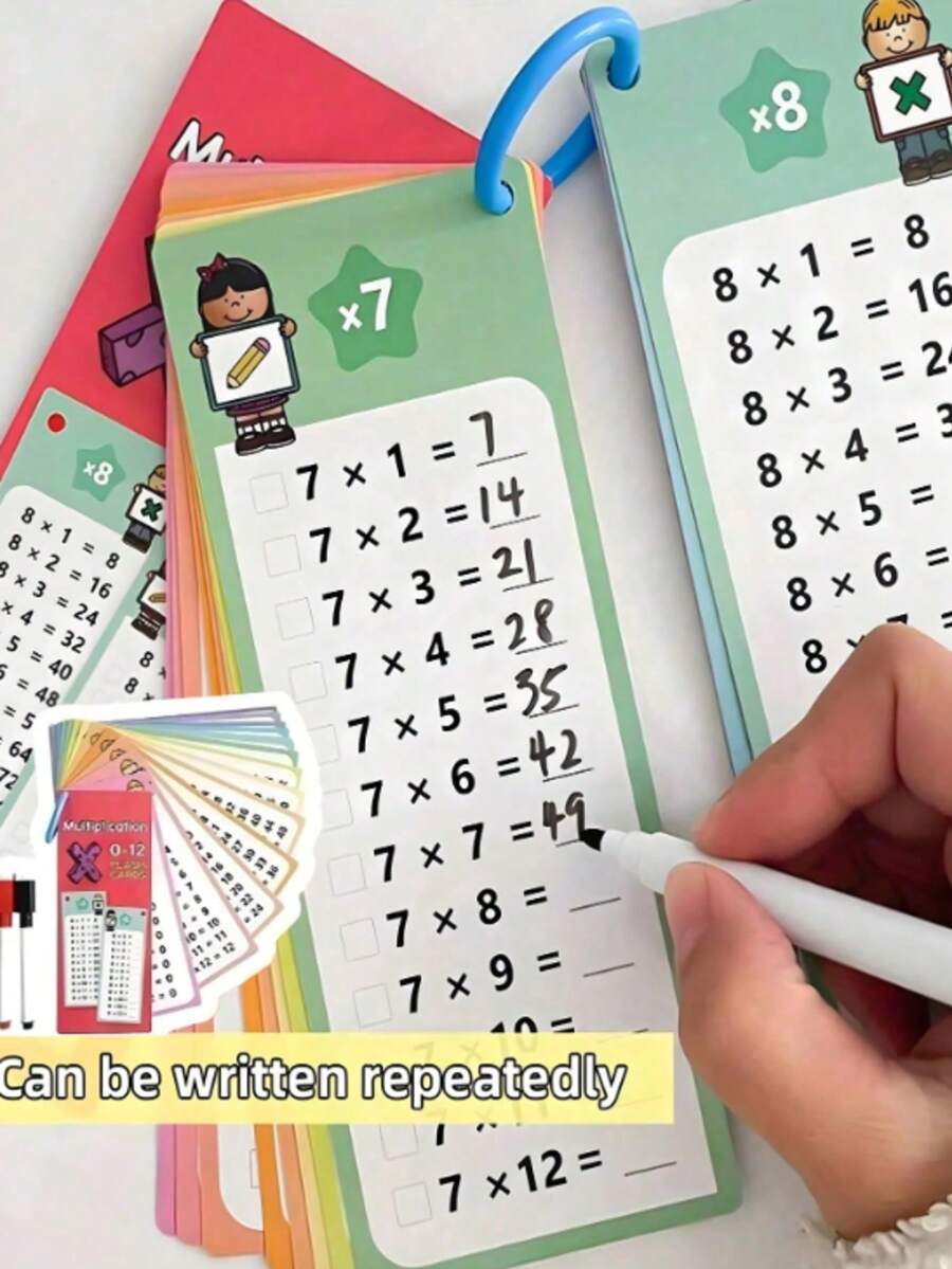 Reusable Math Practice Flashcards With Dry Erase Pen - Addition, Subtraction, Multiplication And ...