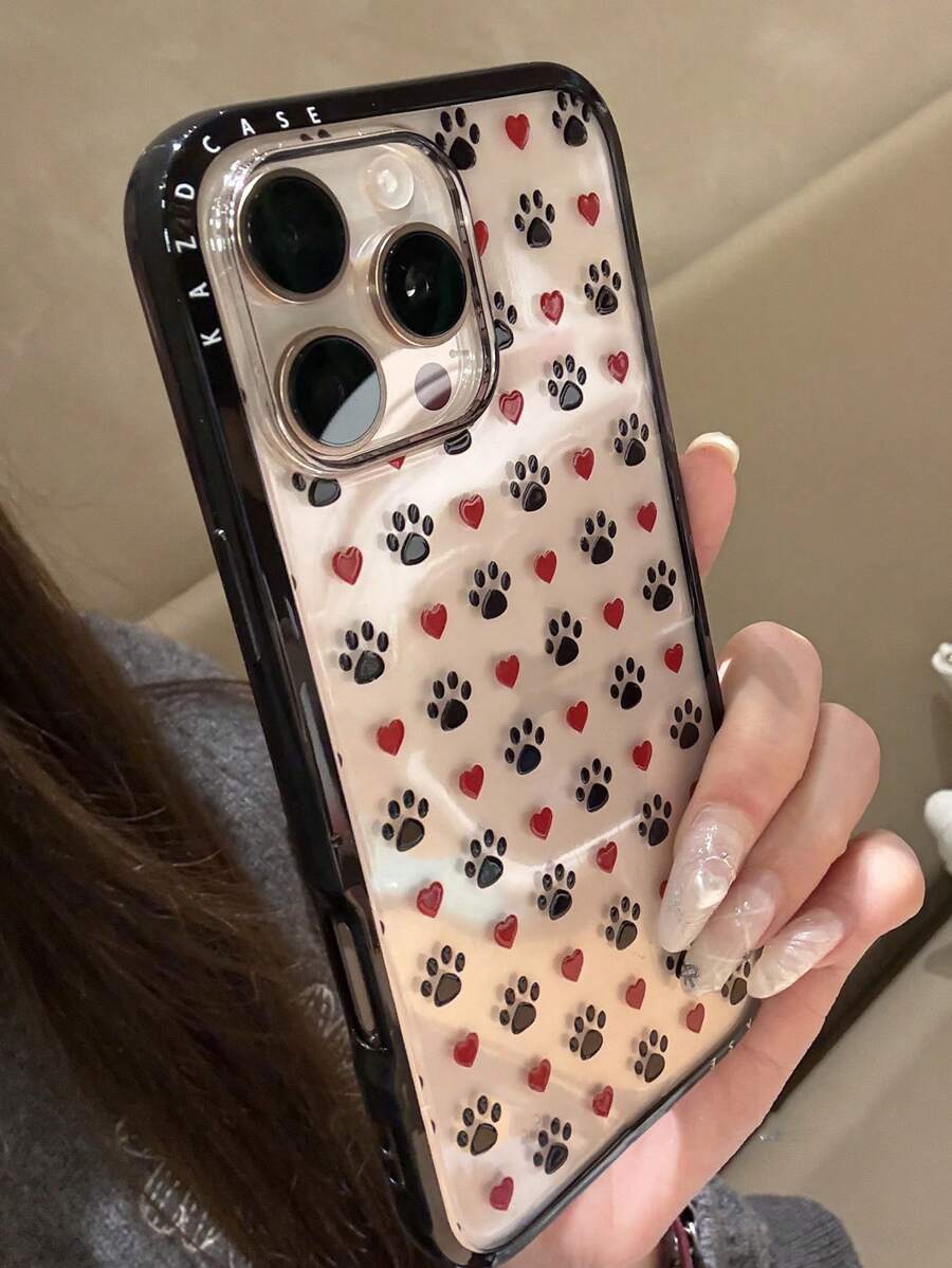 Süße Cartoon Katze Hund Fußabdrücke Klar Handyhülle kompatibel mit ...