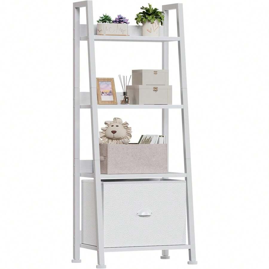 5-Tier Ladder Shelf, Ladder Bookshelf With Removable Drawer, Rustic ...