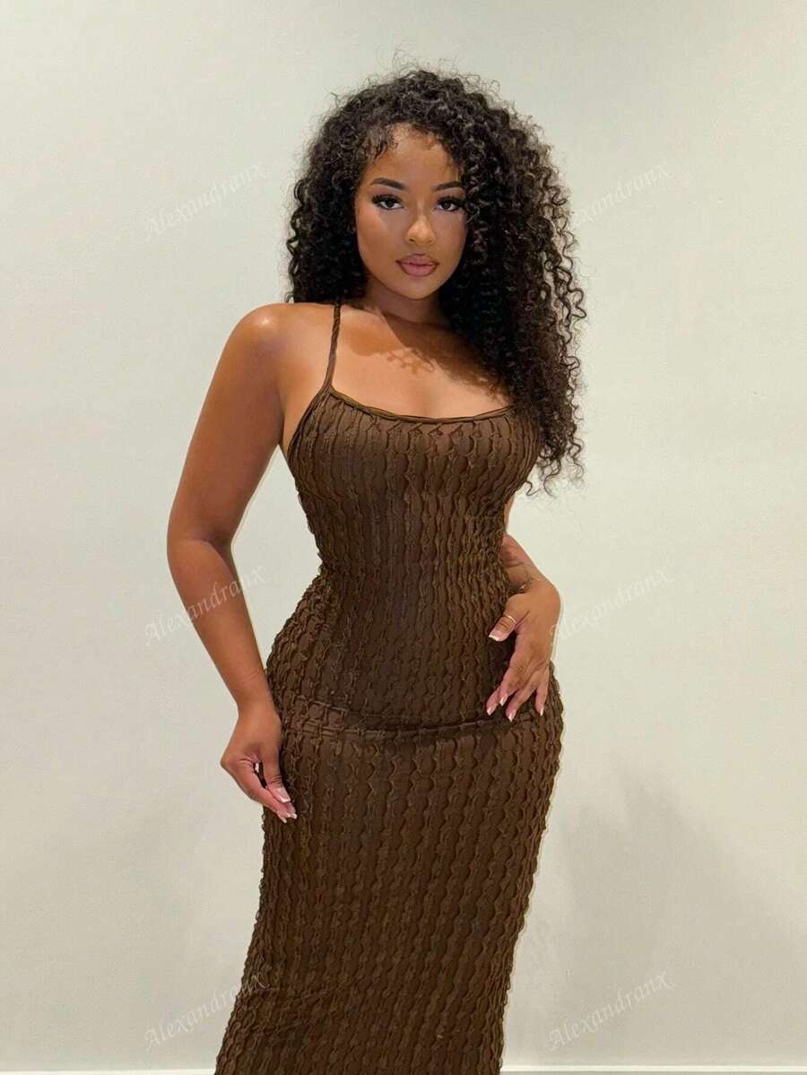 Alexandranx Solid Texture Bodycon Backless Cami Dress | SHEIN South Africa