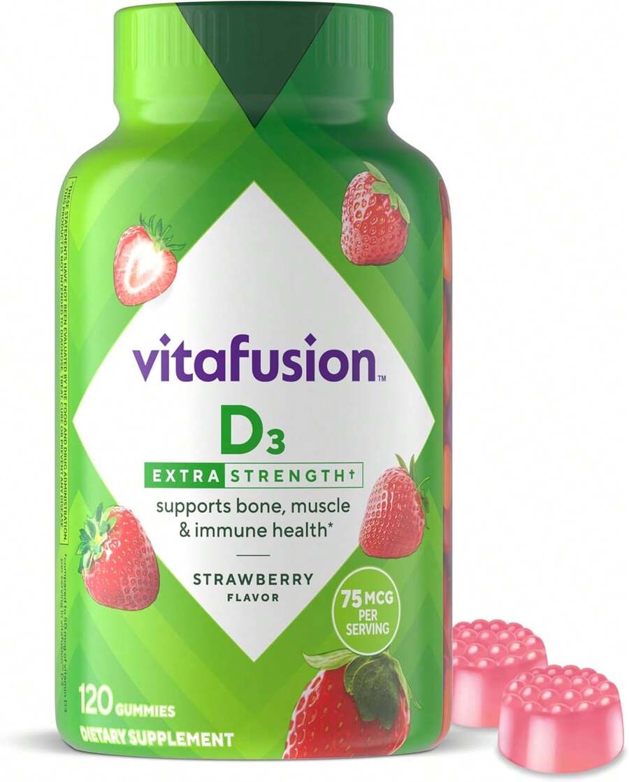 Vitafusion Extra Strength Vitamin D3 Gummy, Strawberry Flavored Bone ...