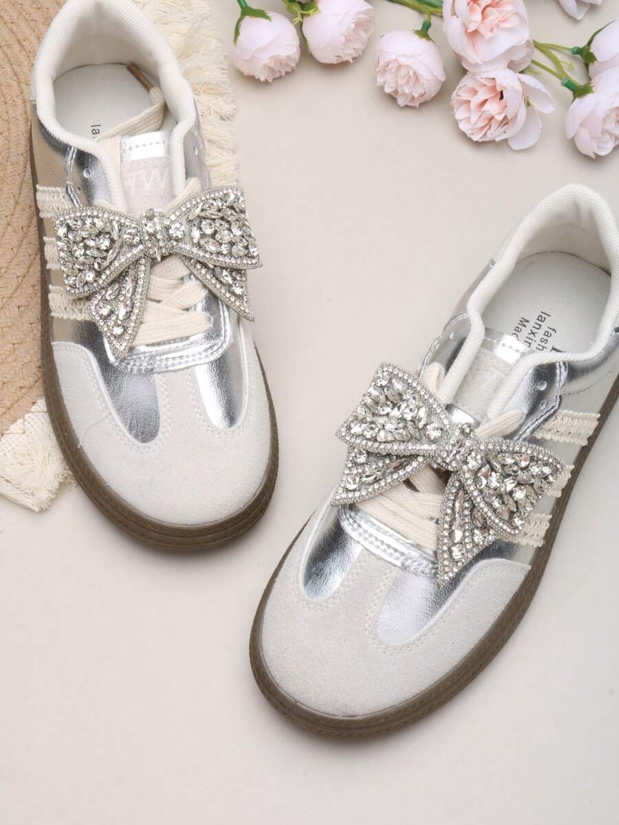 2pcs (1 Pair) Rhinestone Bow Shoe Clips, Silver & Gold Color ...