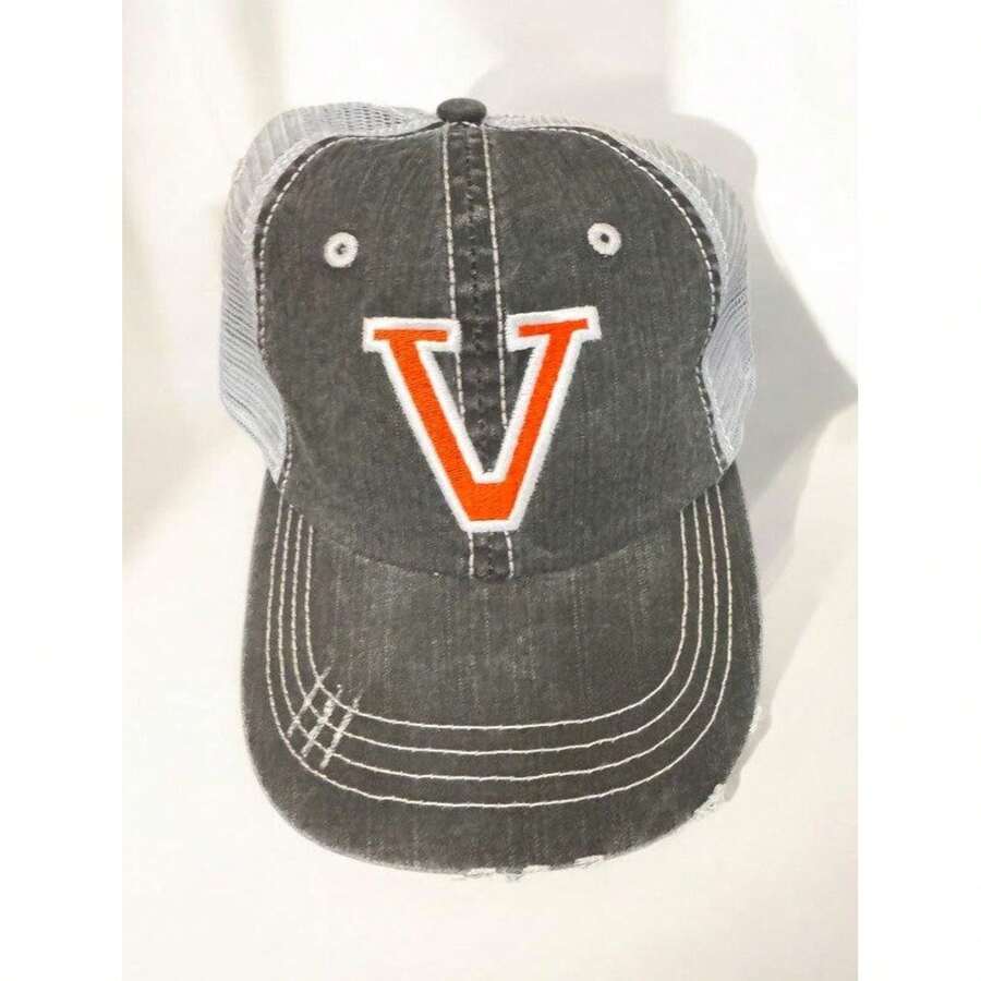 Varsity Block V Embroidered Game Day Trucker Hat Grey Mesh Trucker OS ...