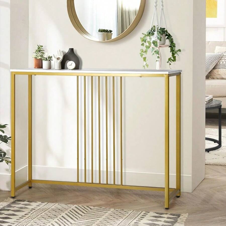 Oikiture Hallway Table Console Table With Marble Tabletop And Steel ...