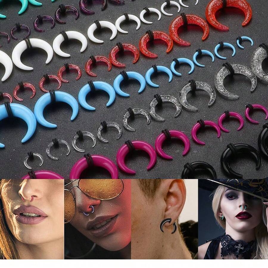 72Pcs Acrylic Septum Stretching Kit 14G 12G 10G 8G 6G 4G Septum Ring C Shape Buffalo Pincher ...
