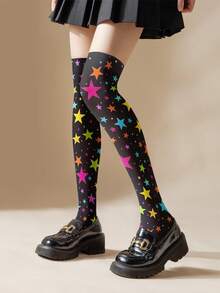 1/2 Pair Ultra-Thin 3D Printed Colorful Star Pattern Women Tights ...
