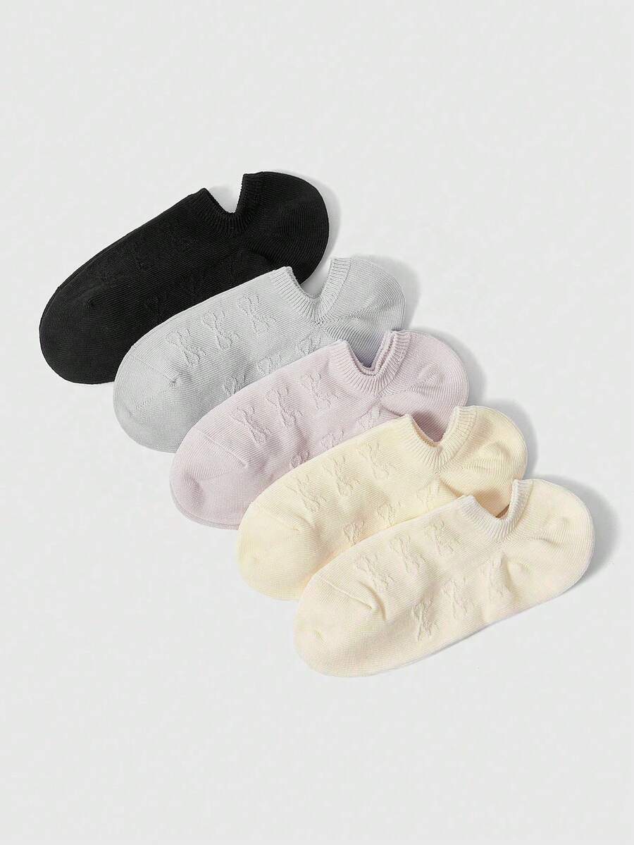 5 Pairs Plain Color Bow Short Socks, Women's Casual Socks For Spring ...