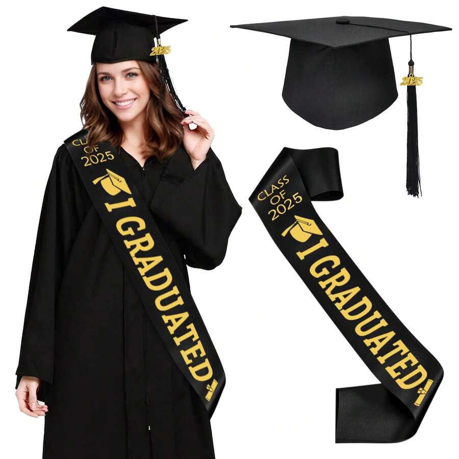 2025 Graduation, 'I Graduated' Stain Sash And Graduation Cap With 2025 ...