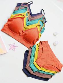 5pcs Seamless Deep V-Sexy Women's Bra&Low Waist Triangle Underwear ...