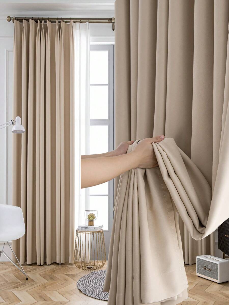 1pc Solid Color Modern Rayon Blackout Curtain, Rod Pocket Design For ...